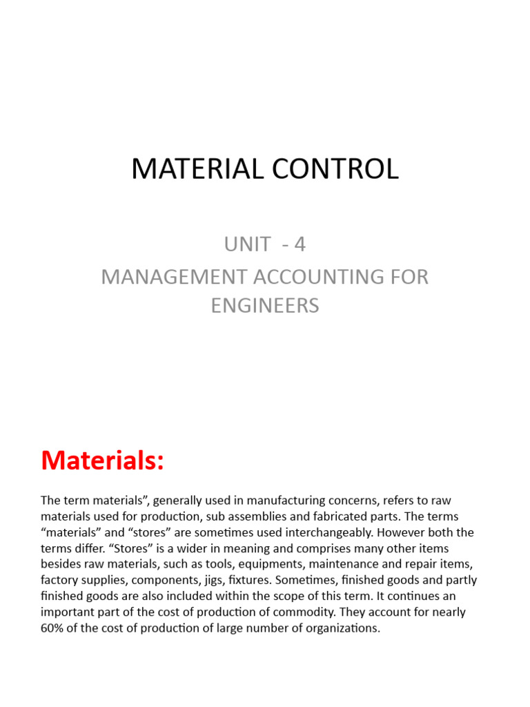 Unit 4 - Material Control | PDF | Inventory | Lean Manufacturing
