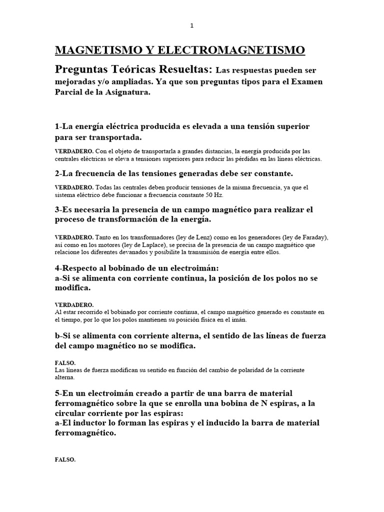 Preguntas Teóricas Resueltas Magnetismo | PDF | Inductor | Campo magnético Preguntas Teóricas Resueltas Magnetismo | PDF | Inductor | Campo magnético