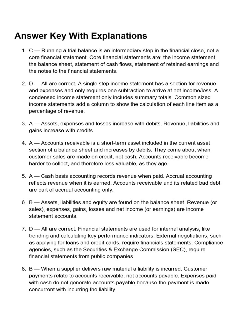 Answer Key With Explanations | PDF | Debits And Credits | Expense