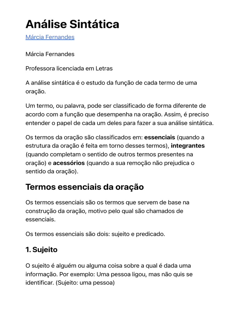 Análise Sintática - Toda Matéria | PDF | Predicado (gramática ...