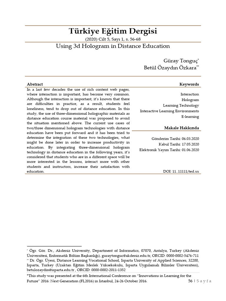 Using 3d Hologram in Distance Education | PDF | Holography | Distance ...