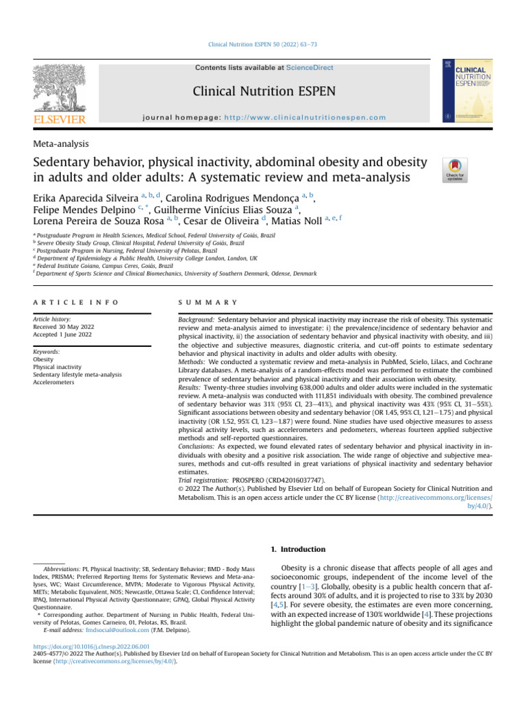 Sedentary Behavior, Physical Inactivity, Abdominal | PDF | Sedentary ...