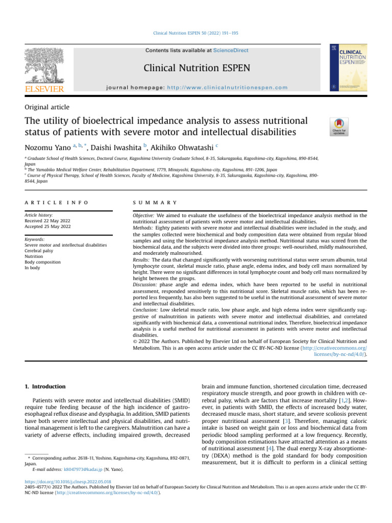 The Utility of Bioelectrical Impedance Analysis To | PDF | Medical Specialties | Diseases And ...