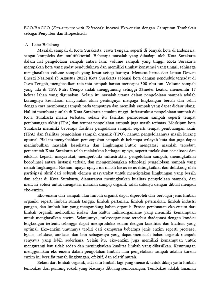 ECO-BACCO (Eco-Enzyme With Tobacco) - Inovasi Eco-Enzym Dengan Campuran Limbah Tembakau Sebagai ...