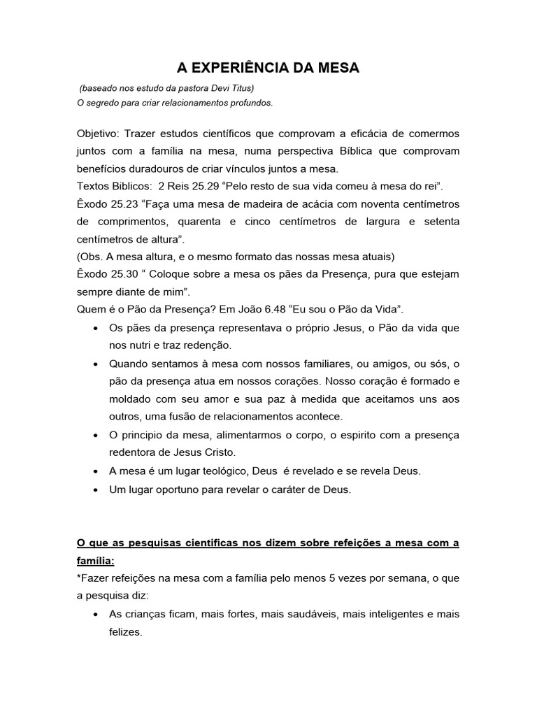 A Experiência Da Mesa | PDF | Família | Jesus