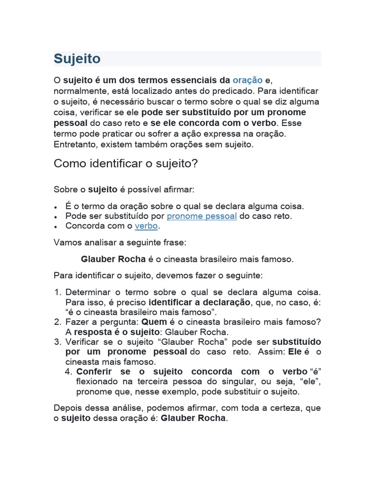 Sujeito e Predicado | PDF | Assunto (gramática) | Predicado (gramática)
