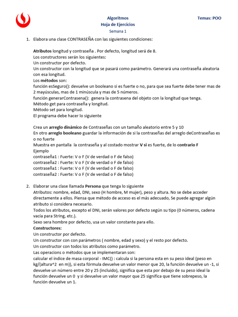 Hoja de Ejercicios - Semana - 1 | PDF | Constructor (Programación ...