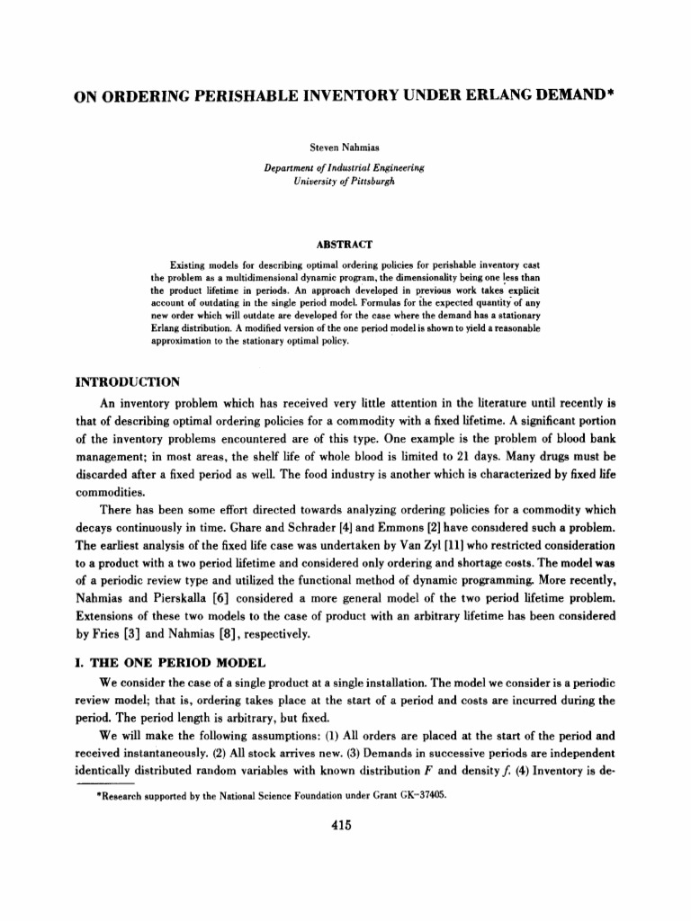 On Ordering Perishable Inventory Under Erlang Demand : Ltroduction | PDF | Inventory | Loss Function