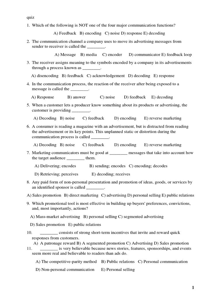 IMC Quiz Chapter 1 and 2 | PDF | Marketing Communications | Marketing
