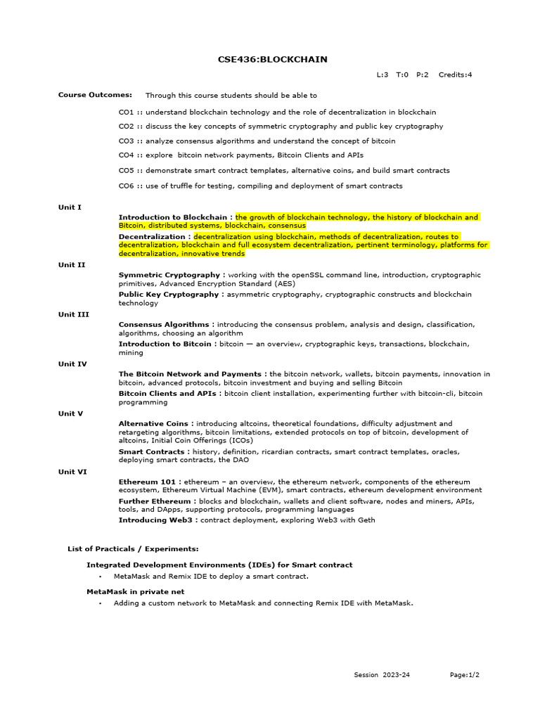 Block chain syllabus | PDF | Bitcoin | Cryptography