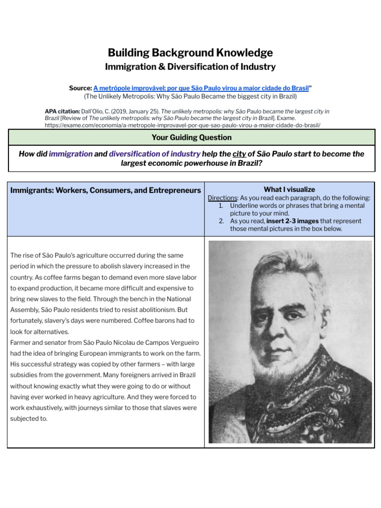 C1 - Building Background Knowledge Activity - Immigrants ...
