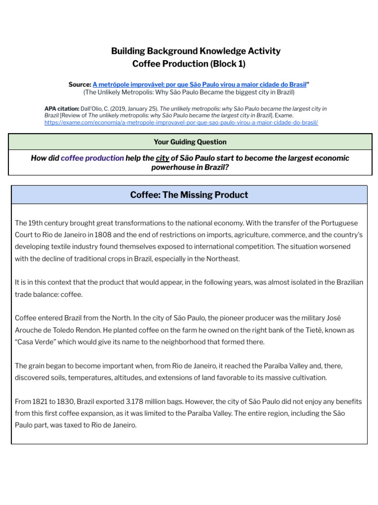 C1_Building Background Knowledge Activity_Coffee&Railroad | PDF ...