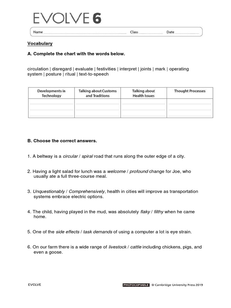 Evolve 6 Vocabulary and Grammar Exercises | PDF | Brand | Color