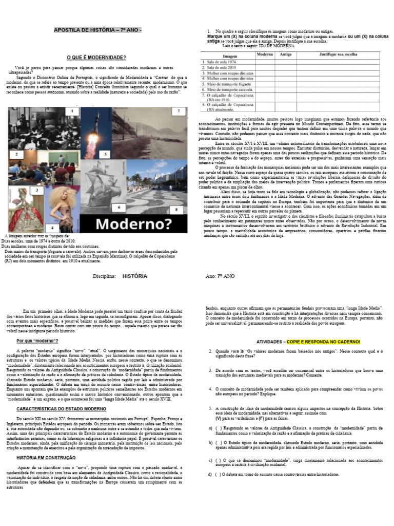 Apostila de História 7 Ano 1 Bimestre | PDF | Feudalismo | Renascimento