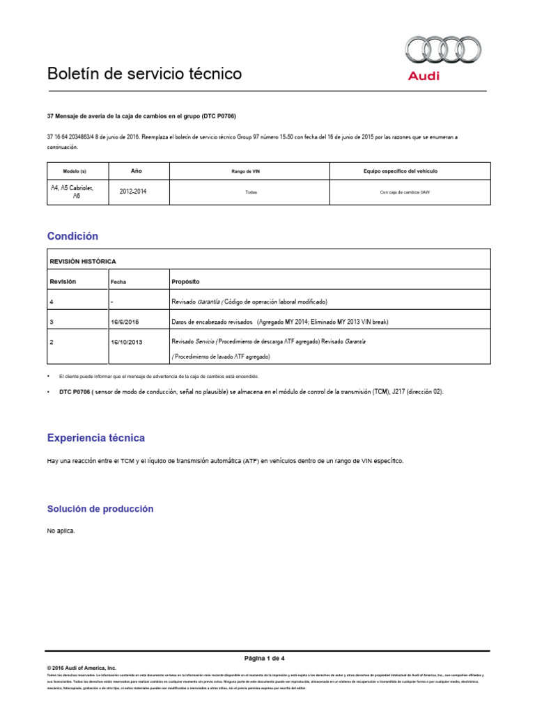 DTC P0706: Solución para Audi 0AW | PDF | Información | Propiedad ...