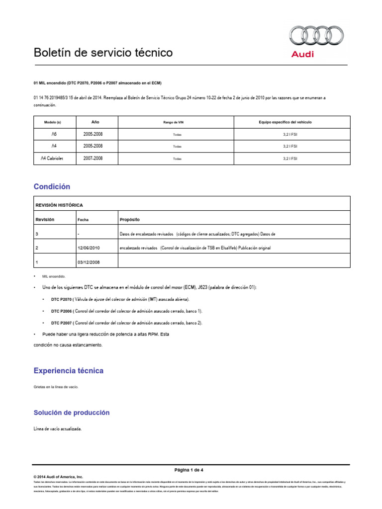 DTC P2006, P2007 y P2070 en Audi | PDF | Documento | Propiedad intelectual