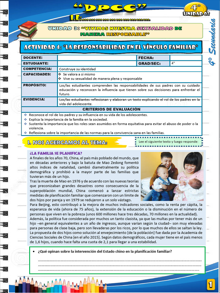 4° DPCC - Actv.04-Unid.3 2023 | PDF | Familia | Planificación familiar