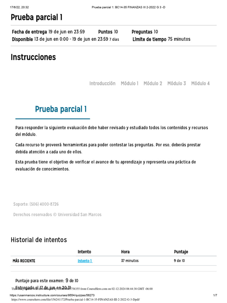 Prueba Parcial 1 BC14 35 FINANZAS III 2 2022 G 3 D PDF | Descargar gratis PDF | Dinero | Moneda