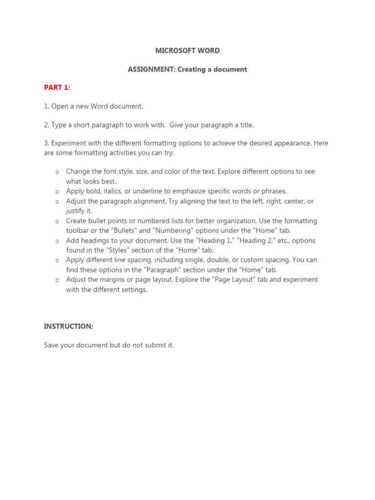 Ms Word Assignment 1 Pdf