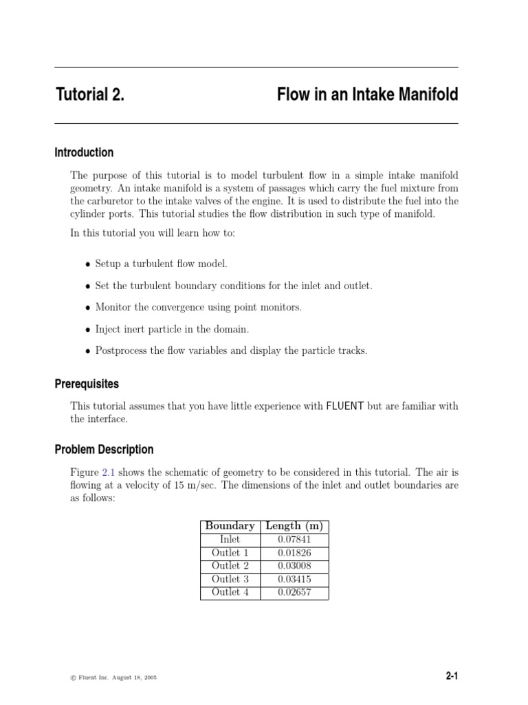 Tutorial Manifold Fluent 14 | PDF | Fluid Dynamics | Turbulence
