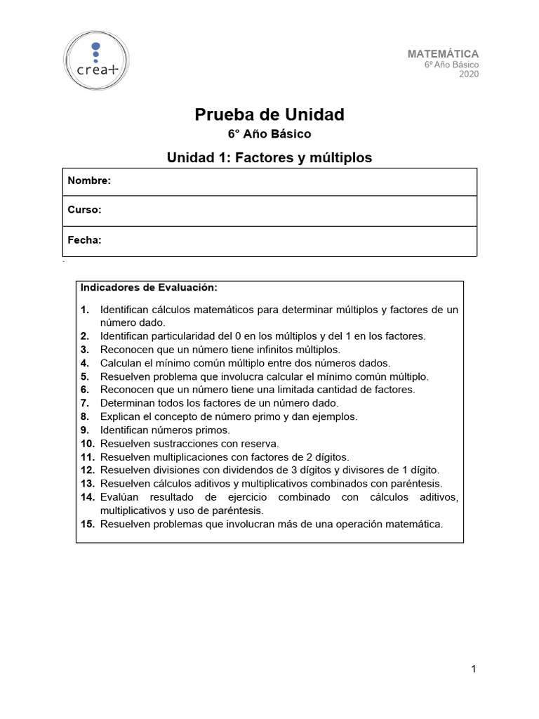 Eval Mat Fact y Mult | PDF | Número primo | Multiplicación