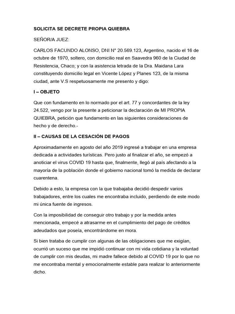 Solicitud de Quiebra de Carlos Alonso | PDF | Bancarrota