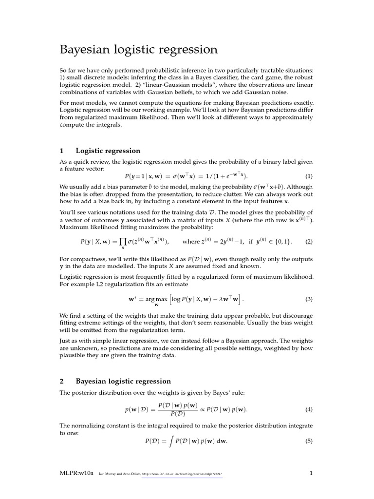Machine Learning and Pattern Recognition Week 10 - Bayes - Logistic - Regression | PDF ...