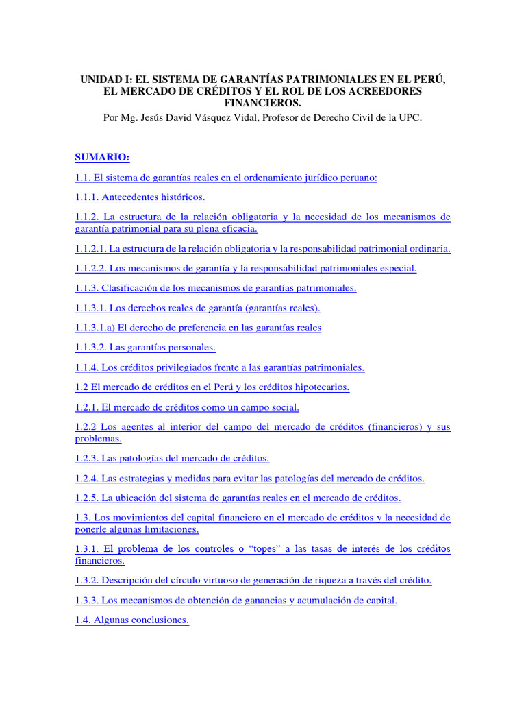 Unidad I Introducción Al Derecho de Garantías y Mercado de Créditos ...