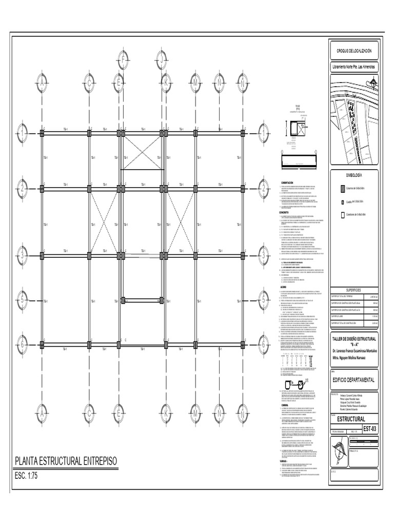 Planta Estructural Entrepiso: Croquis de Localización | PDF | Hormigón ...