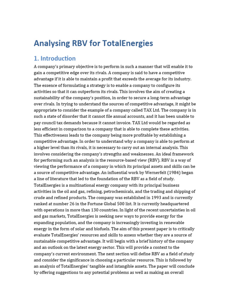 TotalEnergies RBV Analysis | PDF | Competitive Advantage | Economies