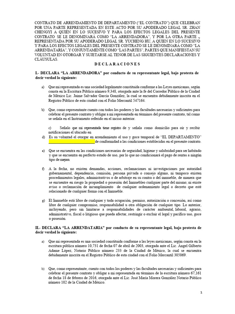 Contrato de Arrendamiento de Departamento | Descargar gratis PDF | Condominio | Daños y perjuicios
