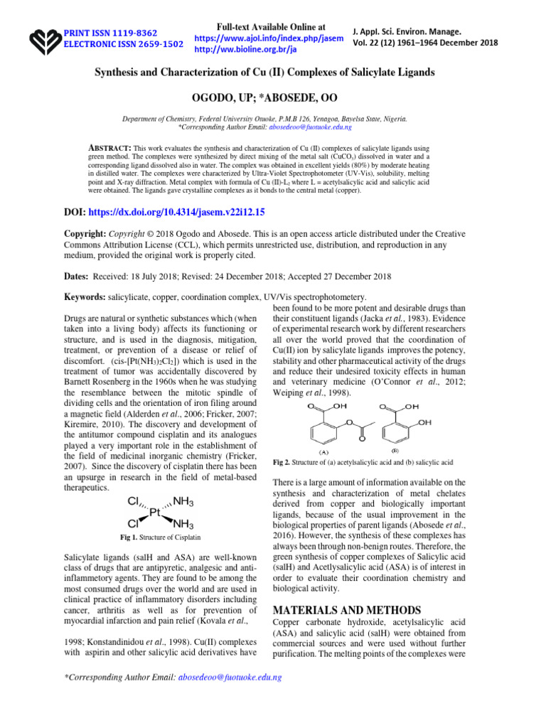 Ogodo 2019 | PDF | Coordination Complex | Solubility