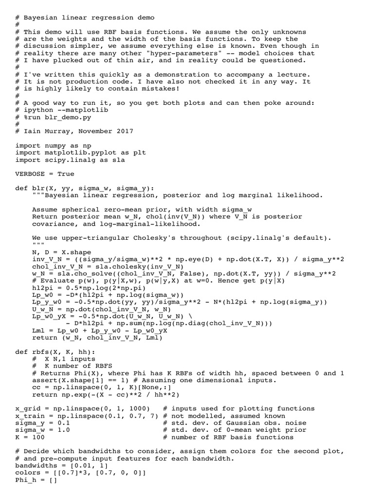 Machine Learning and Pattern Recognition Bayesian Linear Regression ... Machine Learning and Pattern Recognition Bayesian Linear Regression ...