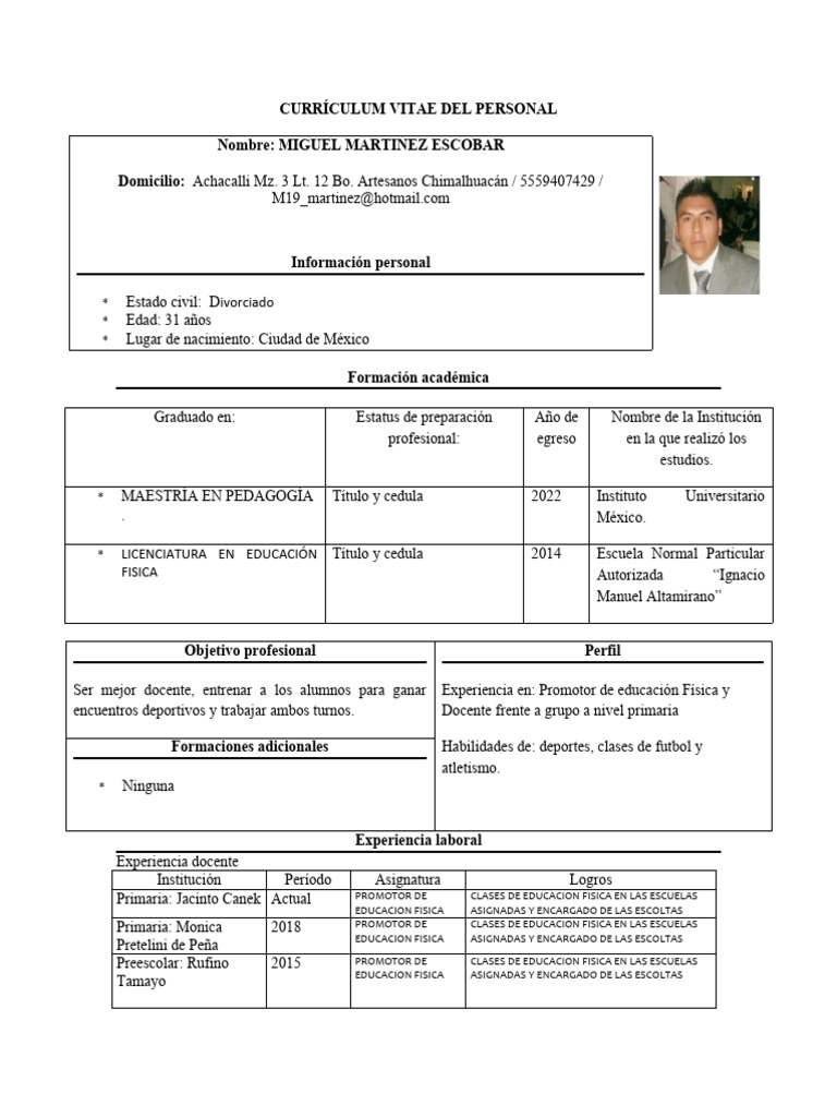 CURRÍCULUM VITAE DEL PERSONAL - Docente Con Firma | PDF | Maestros ...