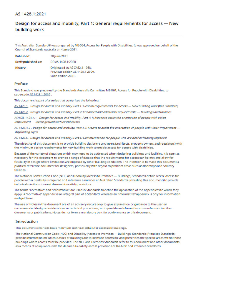 As 1428.1 Design For Access and Mobility Part 1 New Building Work | PDF