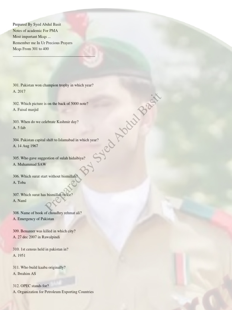 PMA 4th Academic Portion by Syed Abdul Basit | PDF | Pakistan | Islamabad