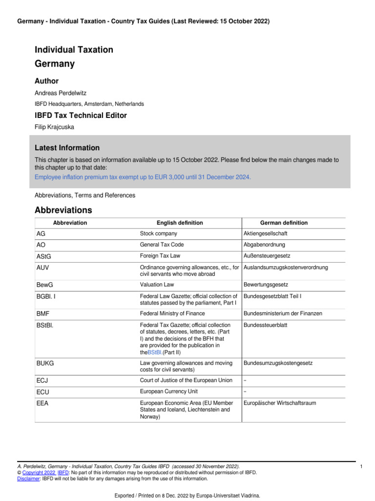Analysis - Germany - Individual Taxation - IBFD | PDF | Tax Deduction ...