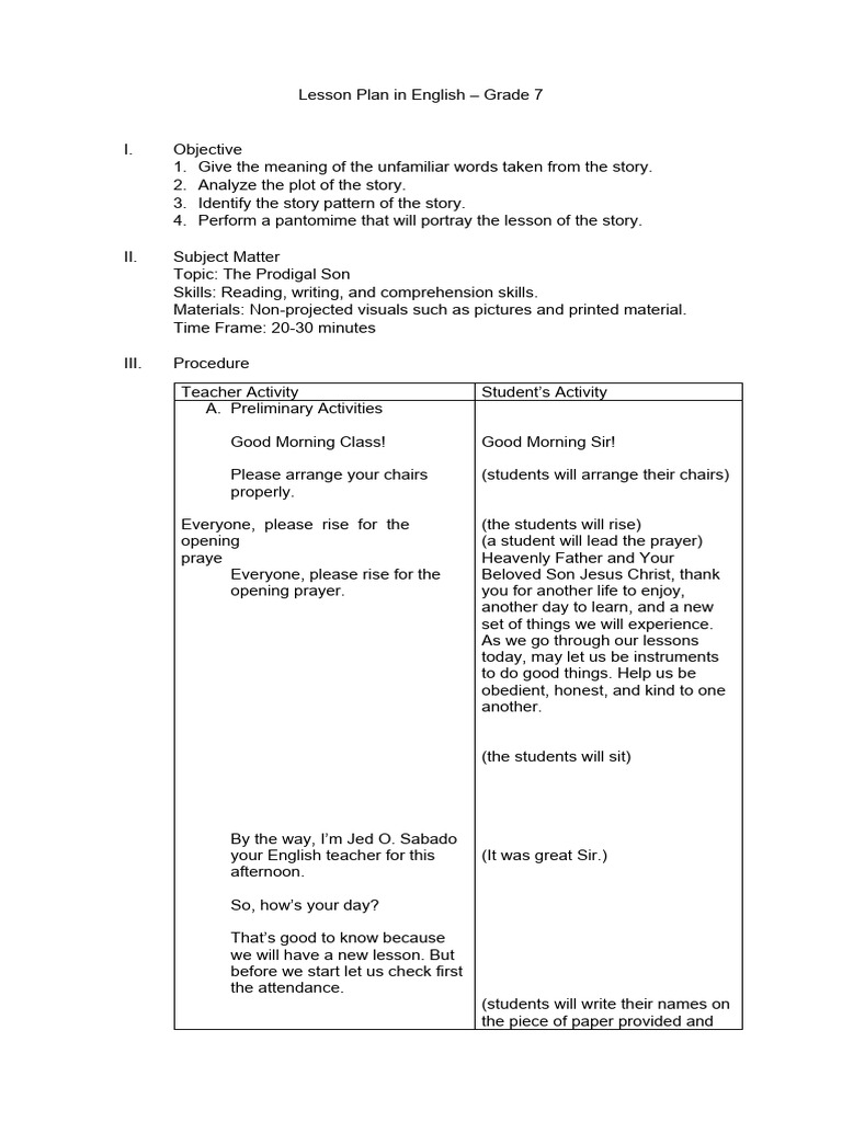 Lesson Plan in English | PDF | Jesus | Lesson Plan