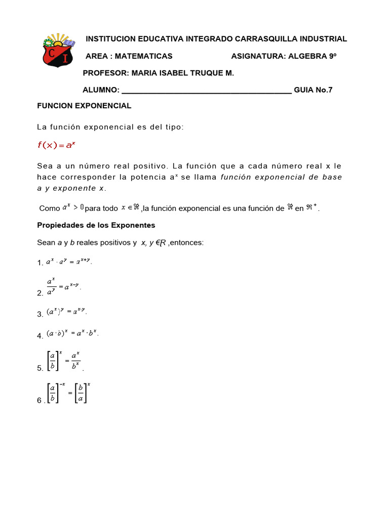 Guia 7 - Funciones Exponenciales y Logaritmicas | PDF | Logaritmo | Funcion exponencial
