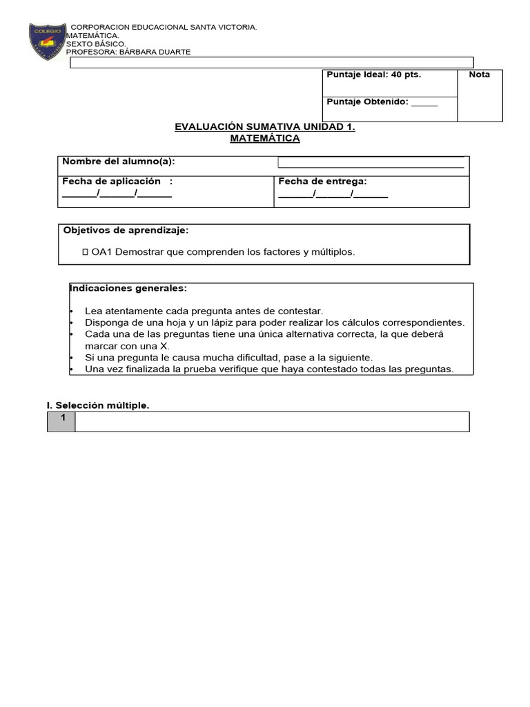 Prueba - Mat - Div y Mult | PDF | Matemáticas | Teoría de los números