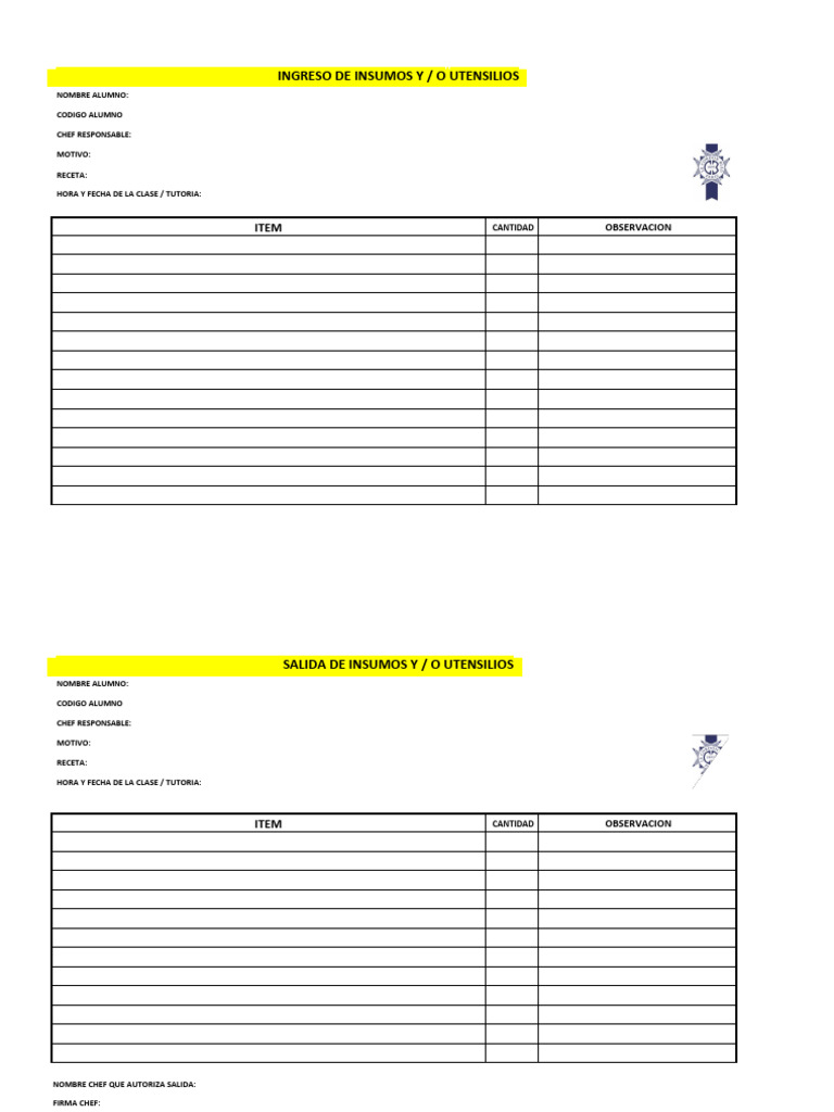 Formato Ingreso y Salida de Utensilio e Insumos 2024 1712175410615 | PDF