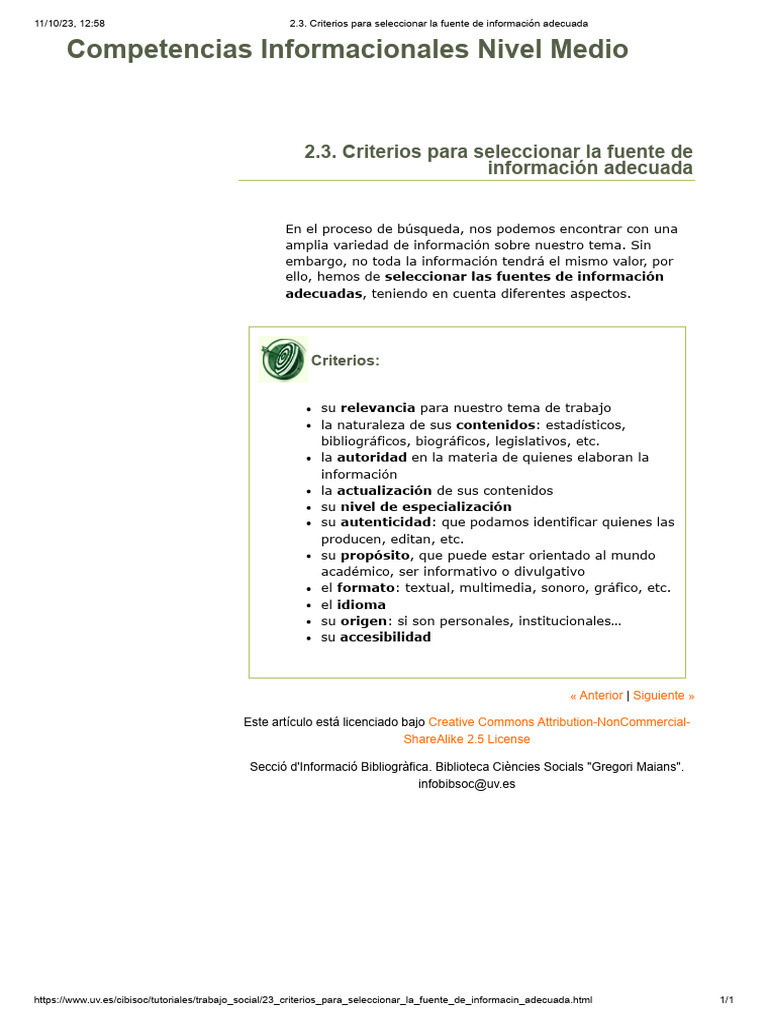 Criterios para seleccionar fuentes adecuadas | PDF | Comunicación humana