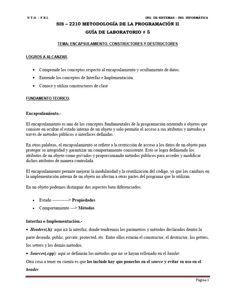 Laboratorio5 SIS2210 | PDF | C ++ | Constructor (Programación Orientada a Objetos)