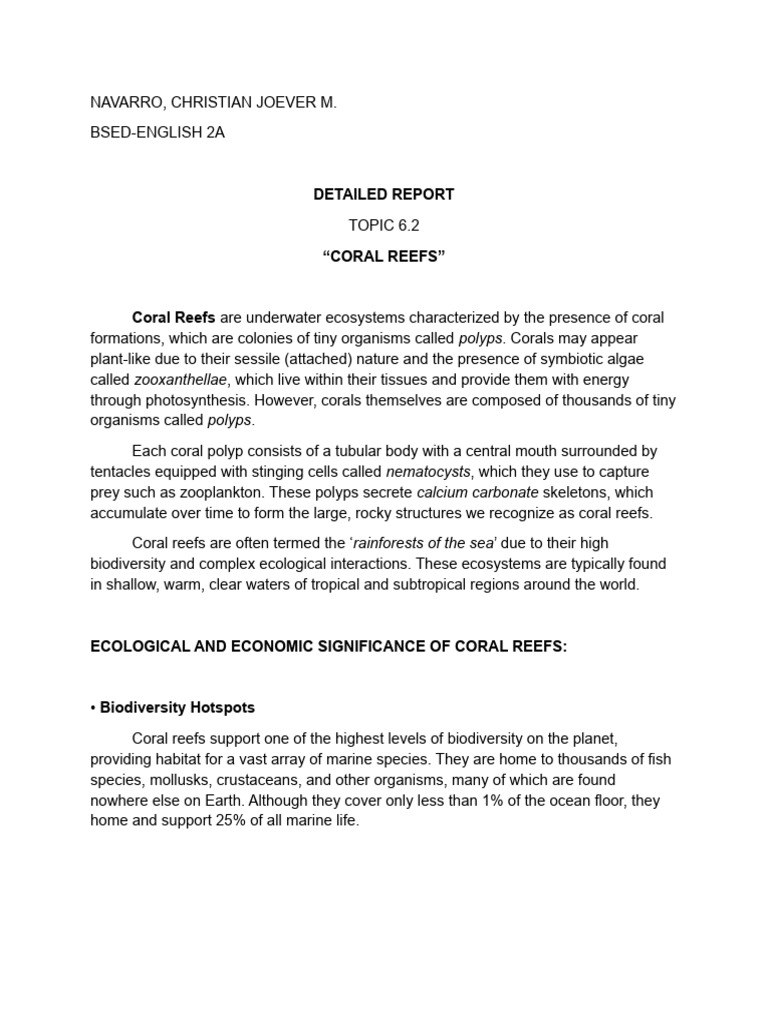 Detailed Report Coralreefs Pdf Coral Reef Coral