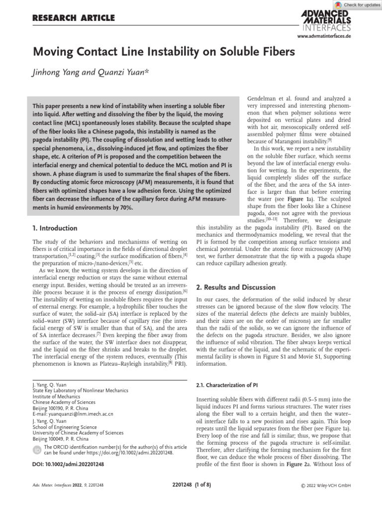 Adv Materials Inter - 2022 - Yang - Moving Contact Line Instability On ...