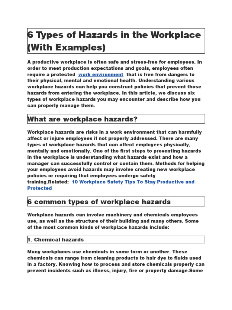 6 Types of Workplace Hazards Explained | PDF | Occupational Safety And ...