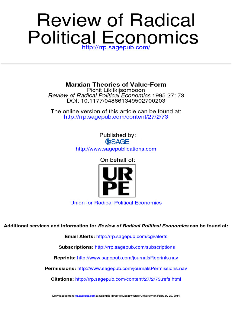 Likitkijsomboon, P. (1995). Marxian Theories of Value-Form | PDF ...