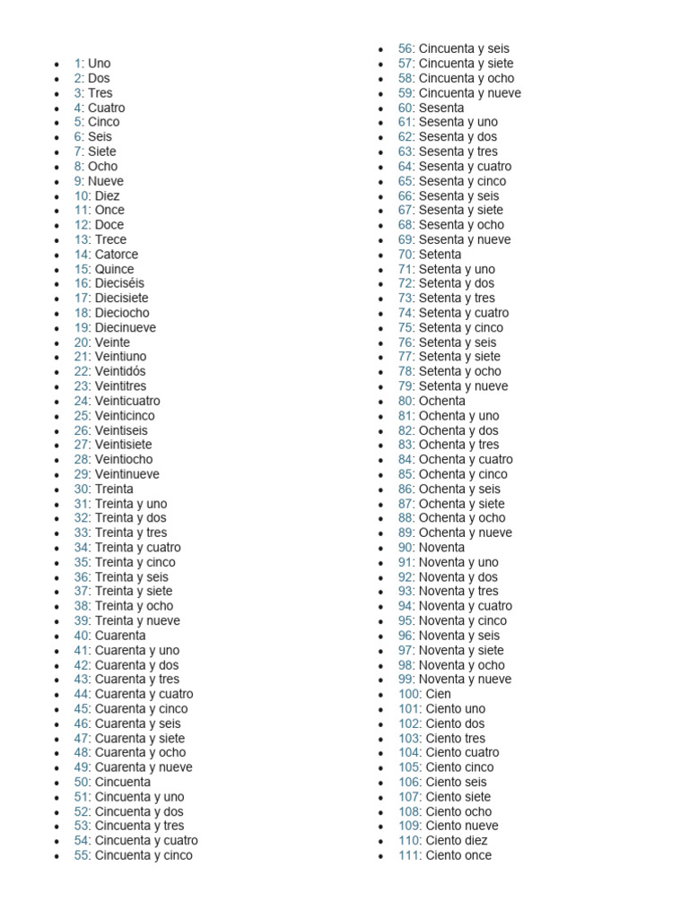 Números del 1 al 1000 en letras | PDF | Números