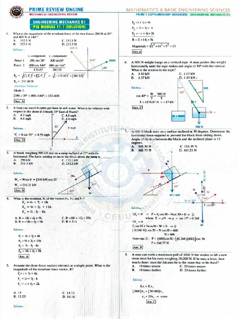 PDF 111 Engineering Mechanics 01 Solutions - Compress | PDF