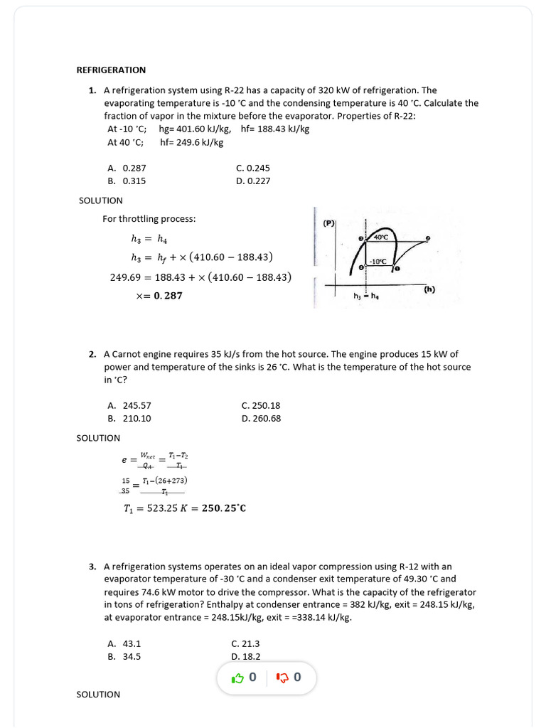 Solved Problems A Solved Refrigeration Problems Compress | PDF ...